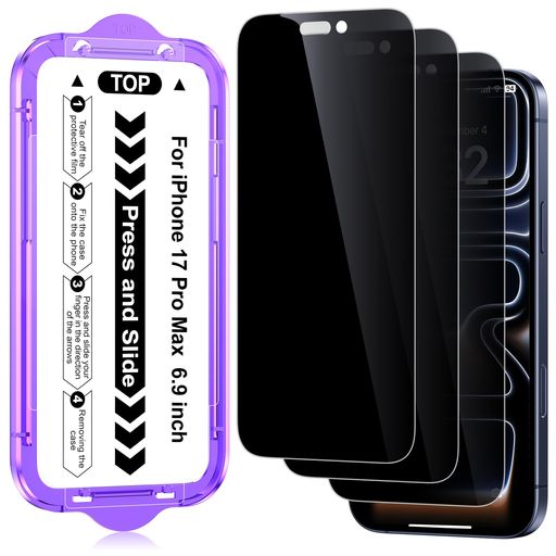 【対応機種】iPhone 17 Pro Max対応(3枚) 【25度覗き見防止・Face ID対応】左右25度の視野角制限技術により、横からの覗き見を防止し、画面のプライバシーを守ります。満員電車やオフィスなどでも安心です。また、カメラ部分...