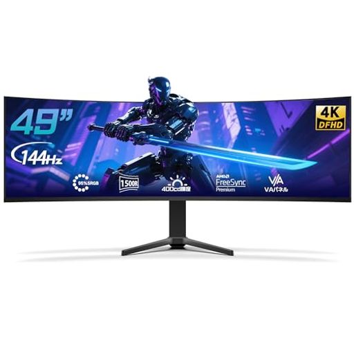 ゲーム 【49インチ モニター 4k 144hz】49インチの曲面VAパネルを採用し、3840x1080 DFHD解像度とsRGB 95%、1.07Bカラーの広色域を実現。400cd/m2の明るさ、鮮明で深みのある映像を提供します。広視野角...