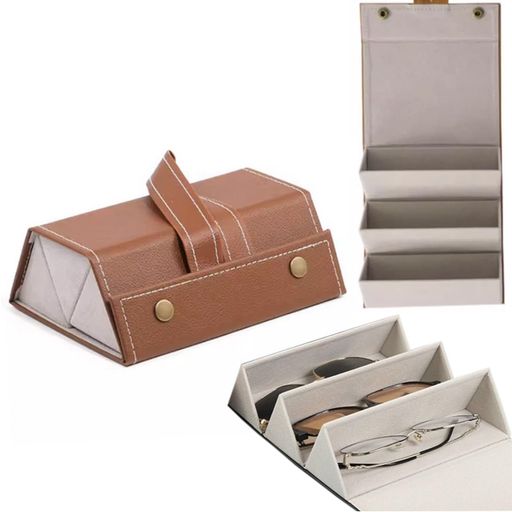【仕様】3本収納折り畳みサイズ:16x12.3x6.3cm 展開サイズ:35x16cm 重量:165g 4本収納サ折り畳みサイズ:16.8x10.8x10.8cm 展開サイズ:45.5x10.8cm 重量:245g 素材:PU革 【メガネを...
