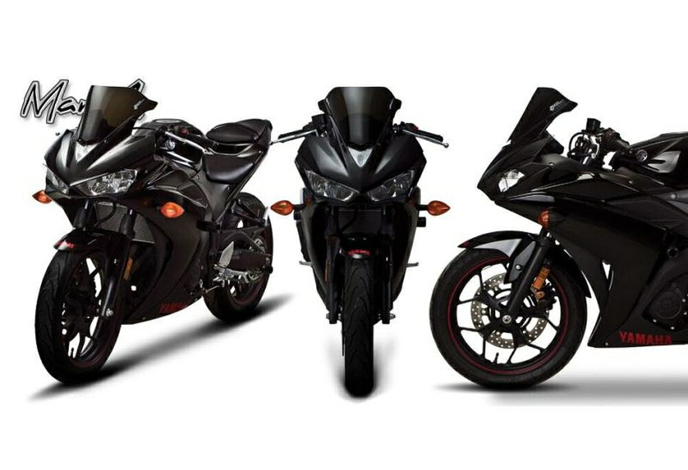 ◆適合車種 YAMAHA YZF-R25 '2015 〜 '2018 YAMAHA YZF-R3(ABS) '2015 〜 '2018▲装着写真はダークスモーク全タイプです。 MOTOGPからアイデアを得て開発されたスクリーン。体を伏せたと...