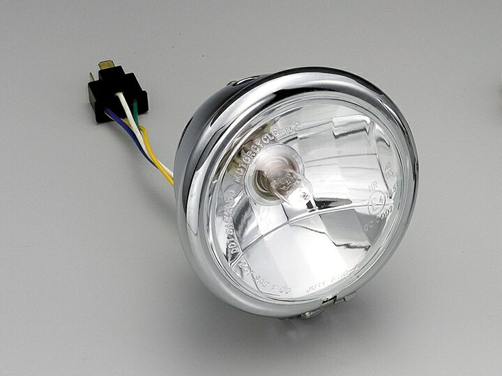 スチール製クロームメッキ仕上げ 汎用4.5ベーツ マルチリフレクタークリアーレンズ　PH7 12V35/35Wハロゲンバルブ 青/ハイ 白/ロー 緑/アース 配線コードはH4カプラ付き◆適合車種（備考） - -
