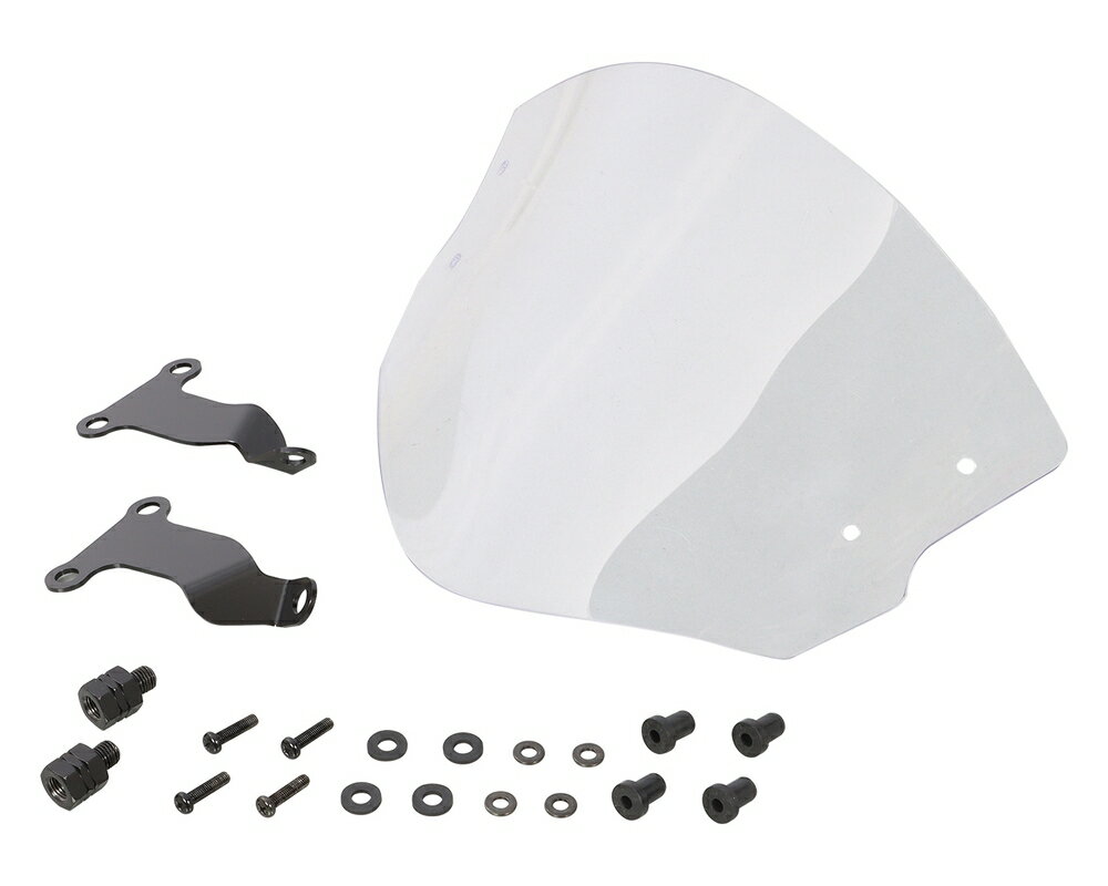 フロント周りを引き締めるポリカーボネート製の小型バイザー。 車種別にカット形状が異なる専用スクリーンを採用。 ○ボルトオン ○スクリーン：ポリカーボネート製 ○取付ステー：スチール製ブラック塗装仕上げ ○スクリーンサイズ：約230mm×32...