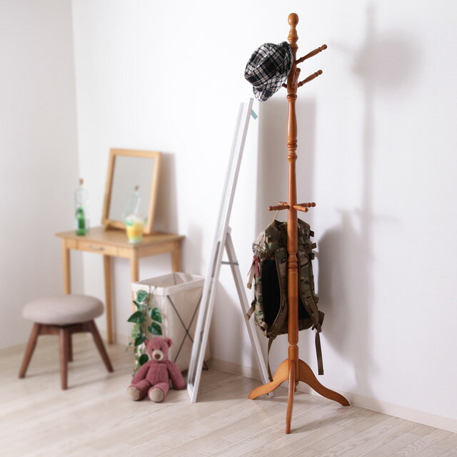 ■アンティークテイストの木製のホ゜ールハンカ゛ー　■3色展開 ◆商品情報 ・カラー：BR05 GV-6100 BR ・商品サイズ 幅50.8×奥行43×高さ183cm ・梱包サイズ アウター1/1:330*330*620 ・材質：■天然木(...