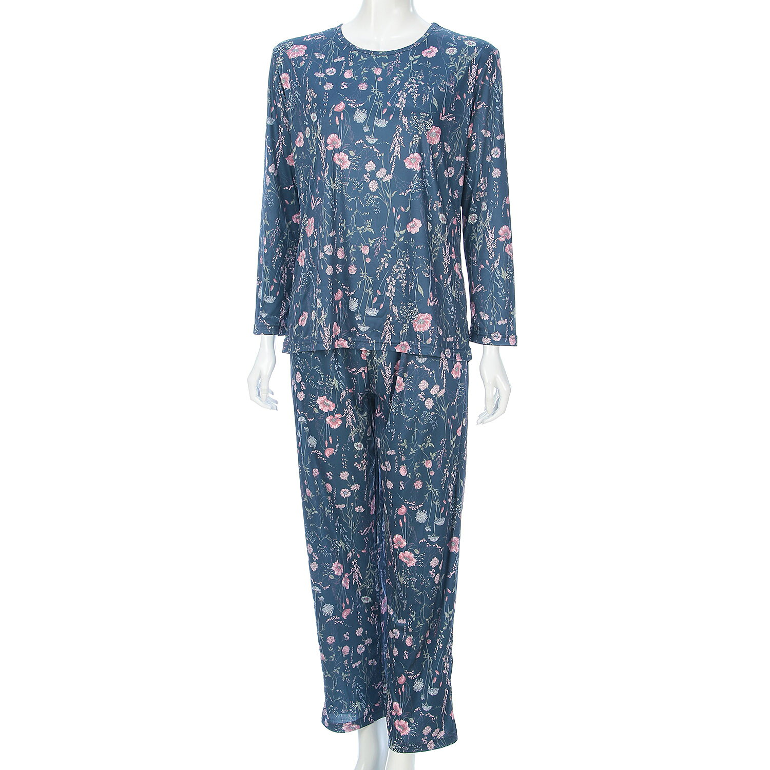 素材：ポリエステル100％産地：中国カラー：ネイビーM：バスト79〜87（100）、着丈（65）、袖丈（53）、ウエスト64〜70、ヒップ87〜95、パンツ丈（96）cmL：バスト86〜94（104）、着丈（68）、袖丈（55）ウエスト69...