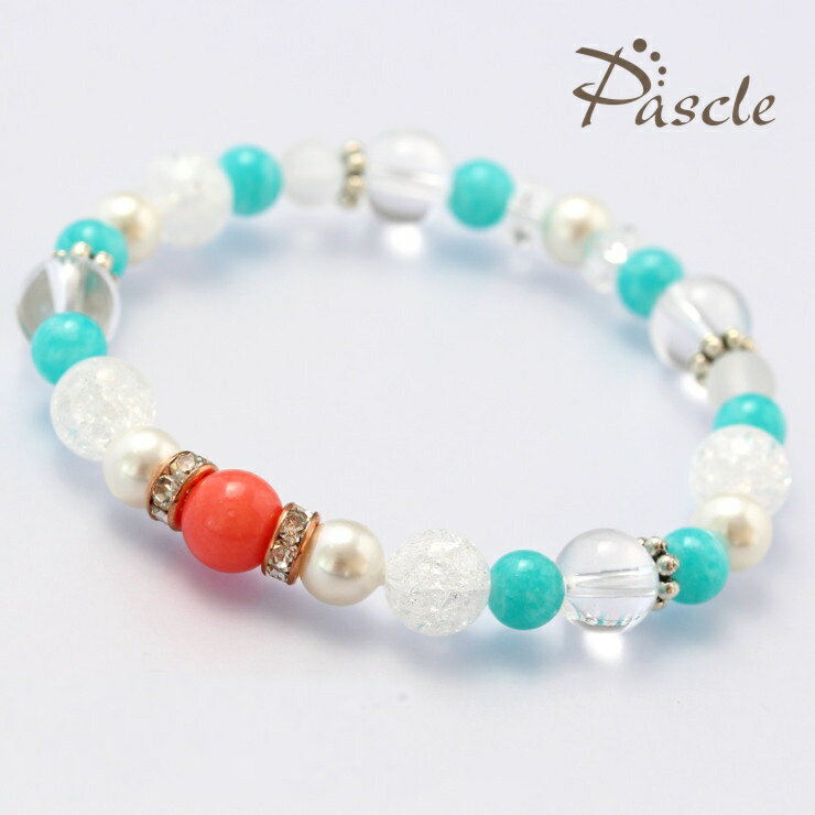 Amazonite/Pink Coral【winQ】カラーブレスレット アマゾナイト明るいグリーンカラーの「アマゾナイト」をベースにして、ビビットピンクの「ピンクコーラル」をワントップで配置したカラーブレスレットです。レッドにもピンクにも見...