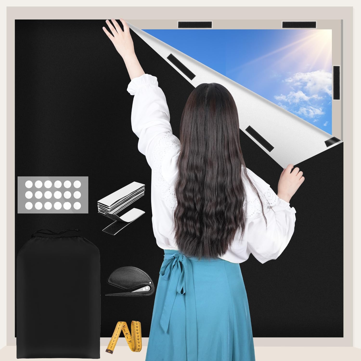 商品情報【真っ黒・目隠し効果・100%超遮光】素材：420Dオックスフォード カーボンポリエステル 遮熱シルバーコーティング加工済、可視光線透過率0%の超遮光、不透明の「窓遮光シート」。赤ちゃん、昼夜逆転の方、光に敏感な方の部屋に最適な窓ガ...