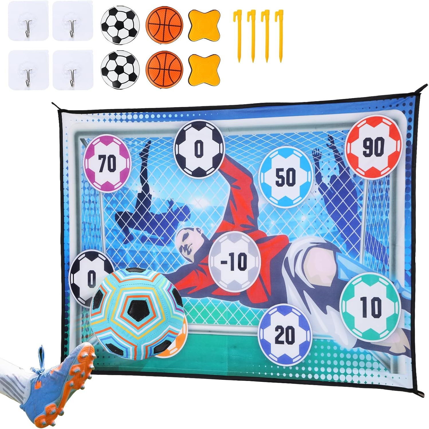 商品情報【2 in 1遊び方】この布製ターゲットは2種類の遊び方があります。一つはサッカーシュートで、もう一つはダーツです。ターゲットには、様々な数字と点数が印刷されており、それにより、友達や家族と一緒に試合をすることができます。【ダーツ6...