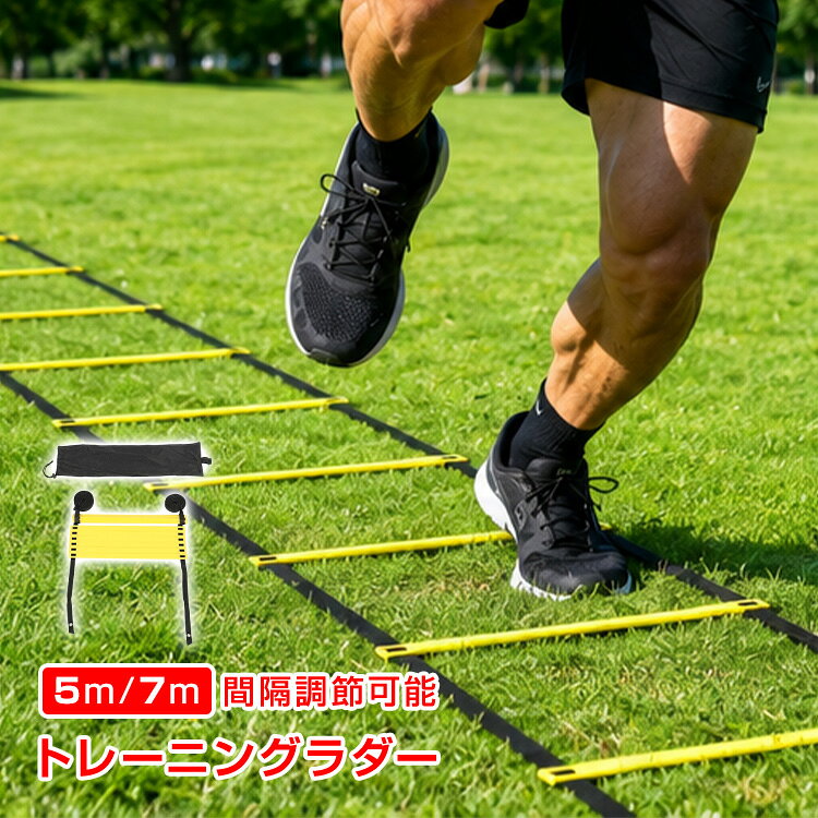 ▼レビューマスク▼--> ■　プレートの位置は自由に調整可能 ■　足元を確認しやすいイエロー仕様 ■　踏んでも割れにくい優れた柔軟性 ■　連結可能だからロングサイズにも ■　便利な収納袋付きで持ち運び楽々 【商品内容】：トレーニングラダー ...