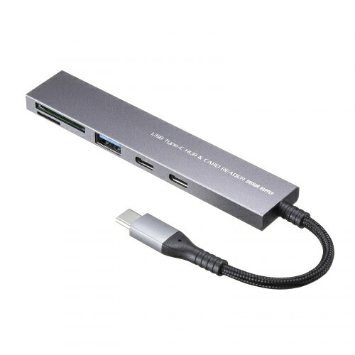 USB 5Gbps 3ポート スリム ハブ（カードリーダー付き・Type-C接続） 詳細スペック USB規格USB5Gbps(USB3.2Gen1/3.1Gen1/3.0)準拠 ダウンストリームポート数3 アップストリームポート数1 最大通...