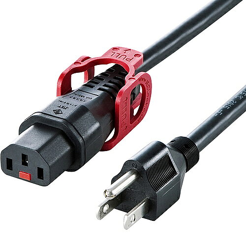 抜け防止ロック式電源コード　ロックプラス（3m） 詳細スペック 長さ3m 色ブラック 端子コードコネクタ:IECC13規格Lockプラス式、プラグ:平型2P+アースピン(NEMA5-15P互換)