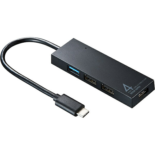 USB Type C コンボハブ（4ポート・ブラック） 詳細スペック タイプUSBTypeCコンボハブ USB規格USB3.1 ダウンストリームポート数4 アップストリームポート数1 最大通信速度5000Mbps 電源バスパワー 対応OSW...