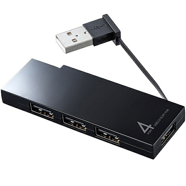 USB2.0ハブ（4ポート・ブラック） 詳細スペック タイプUSB2.0ハブ USB規格USB2.0 ダウンストリームポート数4 アップストリームポート数1 最大通信速度480Mbps 電源バスパワー 対応機種Windows搭載(DOS/V...