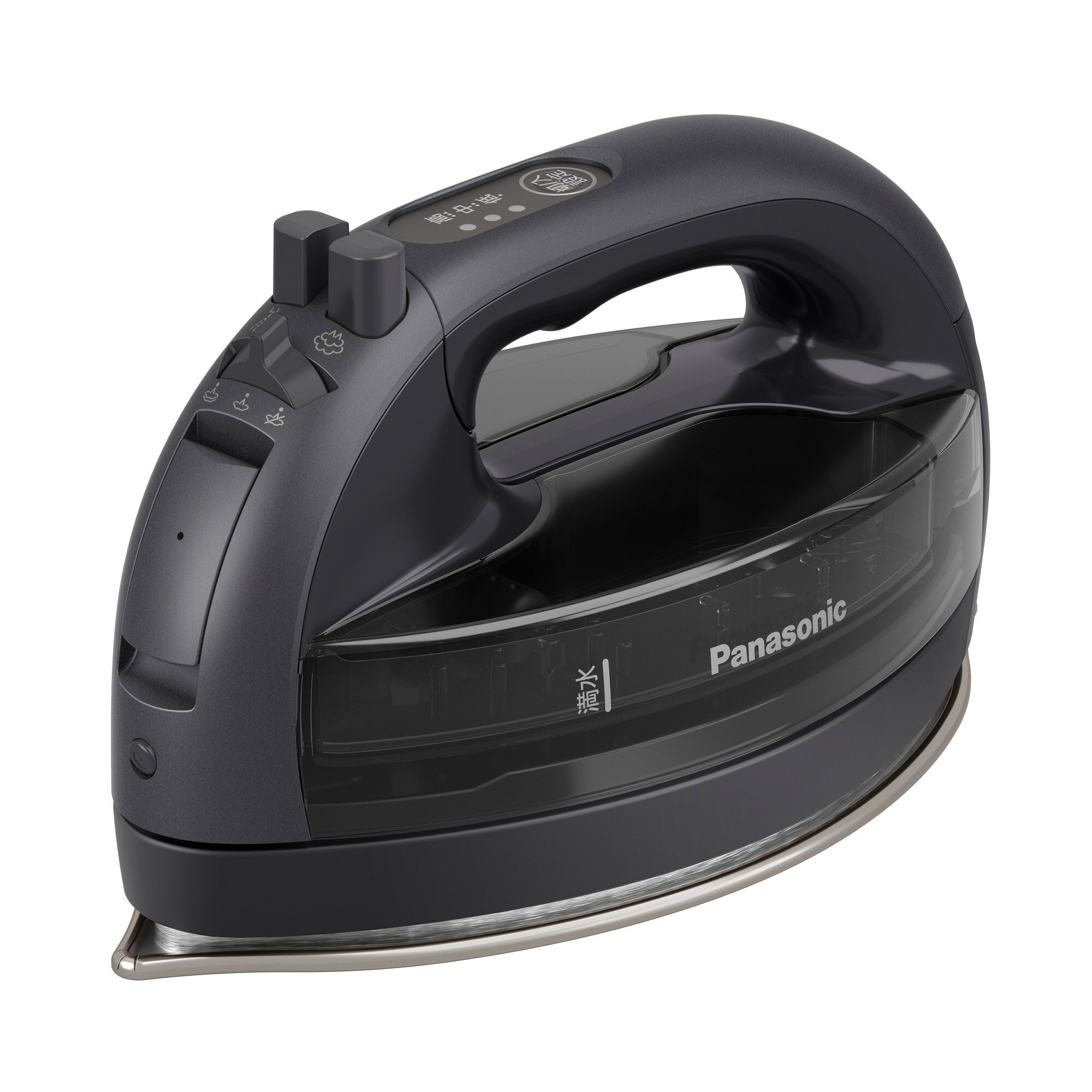 コードレススチームアイロン（カームブラック） 1．前後に動かしてもシワになりにくいWヘッドに、最上級（※Panasonicアイロンにおいて。※）ステンレス×ニッケルコート〈ミラーマジ軽〉でなめらかなかけ心地。2．最大約15g/分のパワフルな...