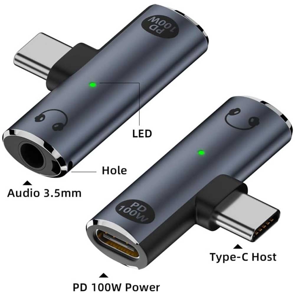 【送料無料】2in1 USB-C タイプC から 100W PD 電源 & 3.5mm オーディオ DAC AUX 音楽 16 ビット 48kHz アダプター ノートパソコン タブレット iPhone/ android スマホ用Type-C...