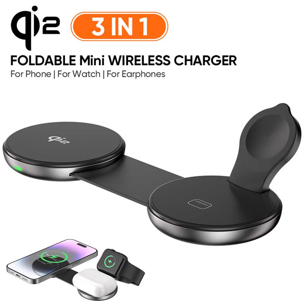 【送料無料】3in1 ワイヤレス充電器 Qi2対応 マグネット式 MagSafe対応 折り畳み式 急速充電器 置くだけ充電 ポータブル 15W急速充電 iPhone AirPods Apple Watch アイフォン エアポッズ アップルウ...