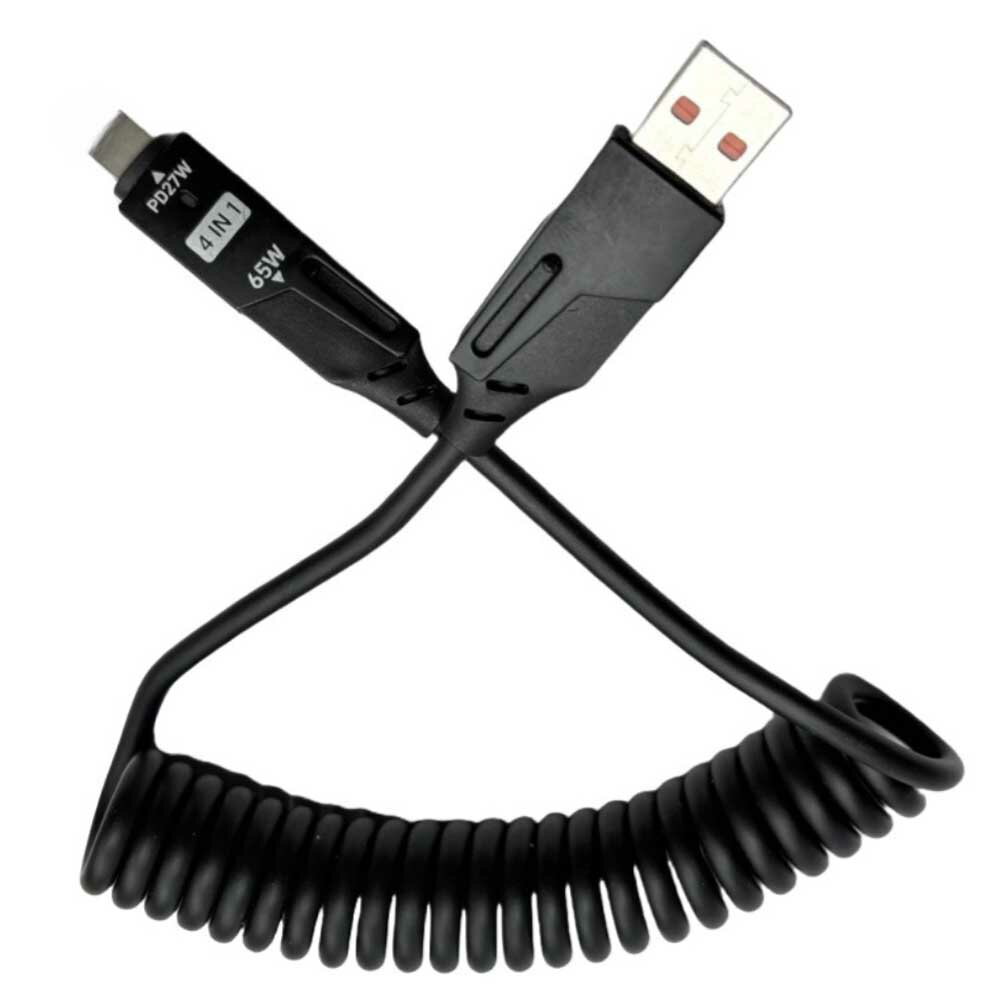 65W 4-in-1 格納式高速充電ケーブル 1.5M スプリングコイル USB-C to L/USB-C/USB-A マルチデバイスコード Macbook/iPhone/iPad/Galaxy/Google Pixel/Switch 対応...