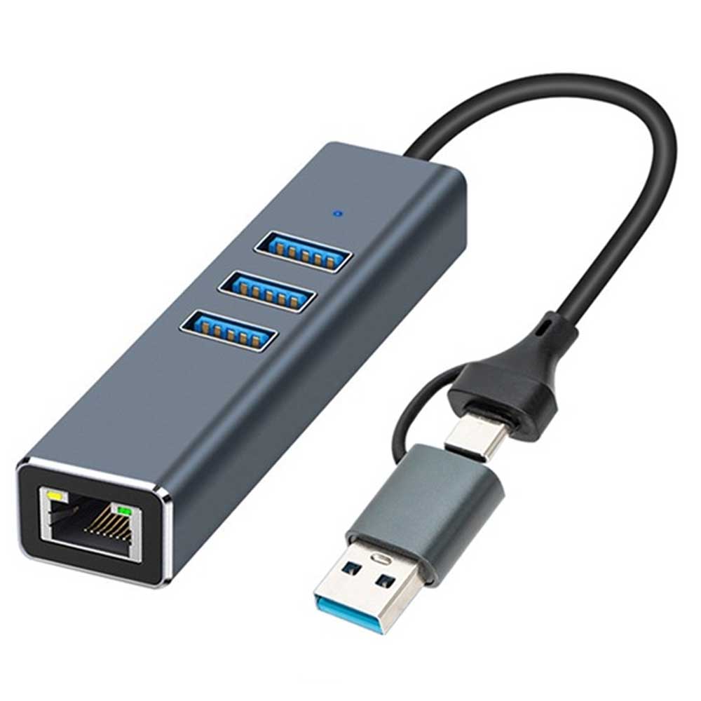 2in1 USB C/USB3.0 to 有線LANアダプタ＆3 USB ポートHUB イーサネットアダプタケーブル30cm 10/100/1000Mbps RJ45 ギガビット iPhone 17/16/15 Pro/Max, MacBo...
