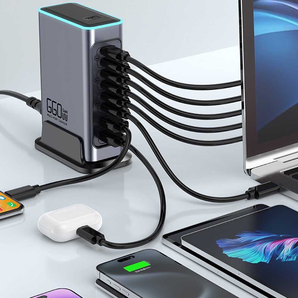マルチパワーステーション Gan 充電器 8ポート Type-C 卓上 急速 単ポート最大100W 高出力【USB-C*6とUSB-A*2】充電保護システム PD3.0 PPS規格対応 iphone17/16/15/14/MacBook/i...