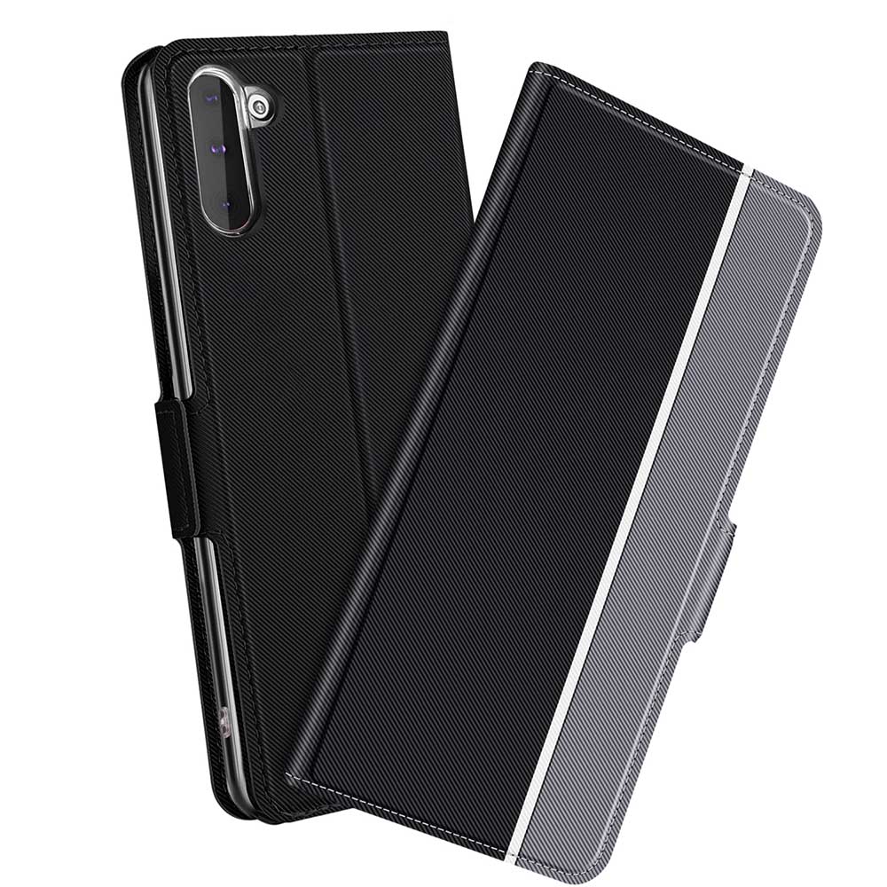 【送料無料】Galaxy Note10 / Note10 Plus用スマホケース 手帳型ケース カバー　ツートーンカラー ストラップ付き　マグネット 定期入れ ポケット シンプル スマホケース　ブラック＆グレー　ネイビー＆グレー　ローズゴー...