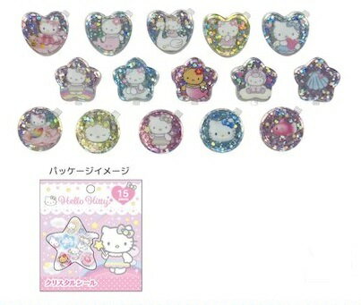 大人気、キティのクリスタルシールです。 キラキラなクリスタルのフレークシールが 15種類入り サイズ：約H11×W10×D0.5cm 色：ファンタジー