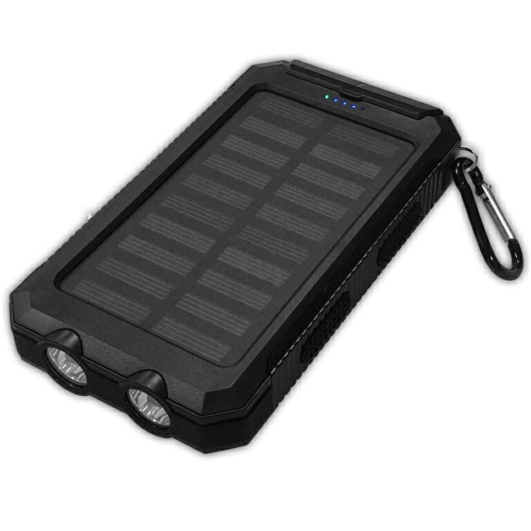 HIDISC 8000mAhソーラーチャージャー 2USB+高輝度LEDライト搭載　MBSC8000FTBK アウトドア、非常時に大活躍。 ソーラーパネル/microUSBで充電可能。SOS発信可能、緊急用ライトを搭載。 コンパス、フック付...