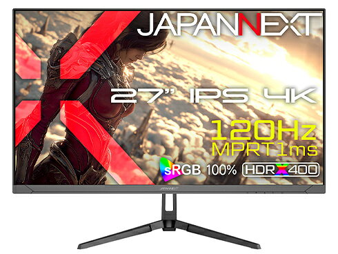 ゲーミング液晶ディスプレイ 27型/3840×2160/HDMI×2、DP×2/ブラック/スピーカー有/2年保証 27インチのIPSパネルを搭載した、4K(3840x2160)解像度のゲーミングモニターです。120Hzの高速リフレッシュレー...