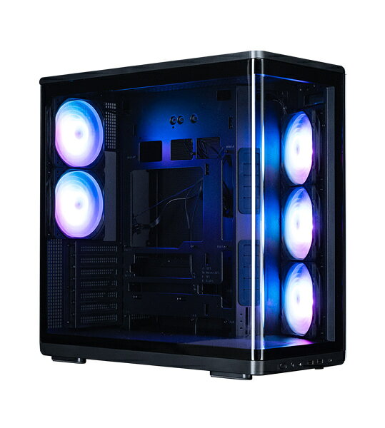 ミドルタワー型PCケース P60 Black 湾曲ガラスとデュアルチャンバー構造を採用したミドルタワー型PCケースです。開放的な内部空間と、斜め配置の吸気ファンやメッシュ構造が効率的なエアフローを実現。自作PCに最適な高機能モデルです。