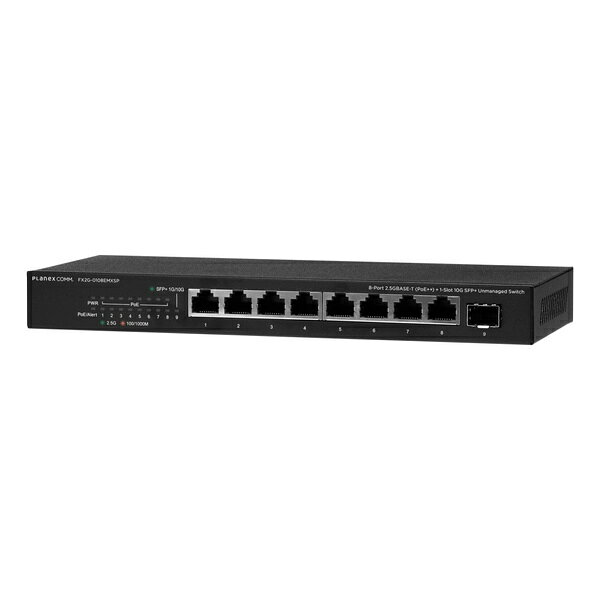 8ポート 2.5GBASE-T (PoE++) + 1スロット 10G SFP+ アンマネージドスイッチ 全8ポート2.5GBASE-T対応のPoE++対応アンマネージドスイッチです。
