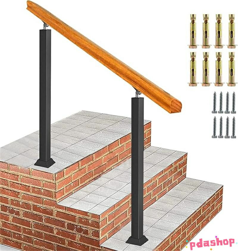 【手すりセット】手すり1本、支柱2本セット,8本ステンレス鋼拡張ネジ,8本ステンレス鋼のセルフタッピングねじ,高さ：85cm,柱の色：ブラック、ホワイト，手すりの長さ：60cm / 80cm / 100cm /120cm /140cm 【角...