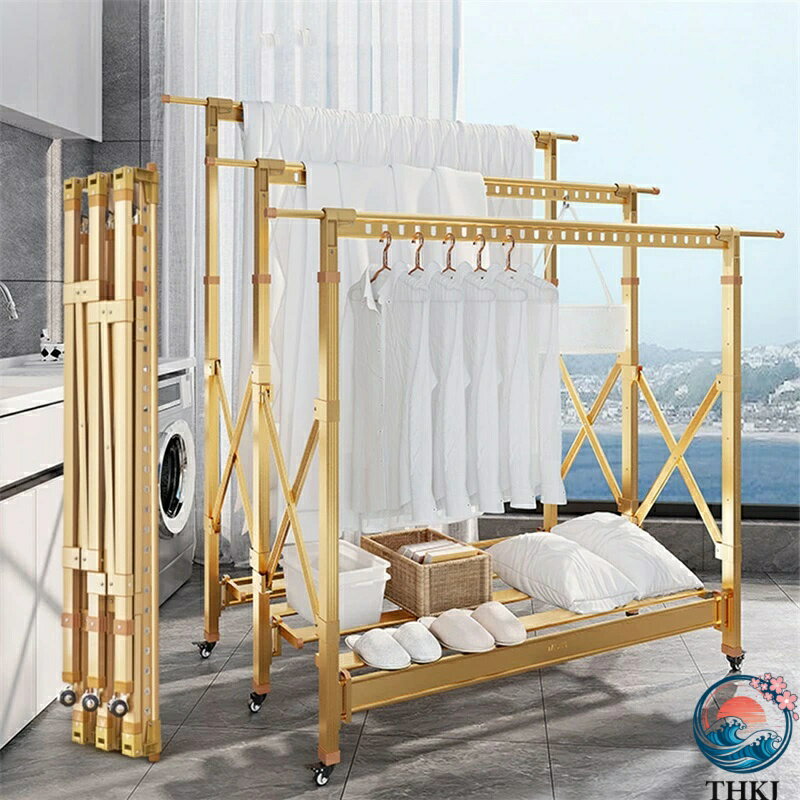 干す量やスペースに合わせて伸縮できる組み立て不要の物干しです。ワンピースやズボンなどの長物も干すことができます。 ?丈夫でサビに強い、アルミニウム合金 採用しています。 ?収納や持ち運びに便利な。使用しない時は、スリムに収納できる収束タイプ...