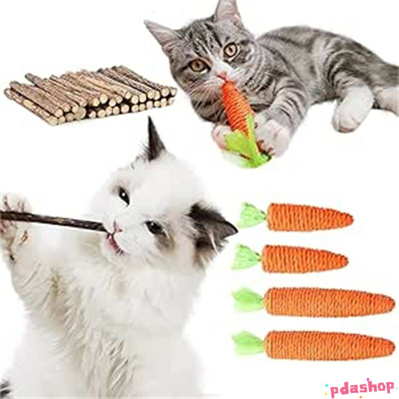【パケージ内容】またたびの木*30本+にんじんおもちゃ*4本。最適なサイズで、猫ちゃんに抱きしたり噛みたりして遊びにもっと楽しめる。遊びながら歯みがきできるおもちゃです。 【天然素材.安全安心】0添加のまたたびの木とエコロジー紙ロープは素材...