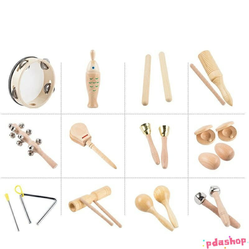 セット内容： タンバリン*1 ウッドブロック*1 トライアングル*1 ハンドベル*1 ハンドタンバリン*1 カスタネット*1 マラカス*1 木魚*1 エッグシェイカー*1 ウッドブロック仕様2*1 ハンドルベル*1 リズムスティック*1 ス...