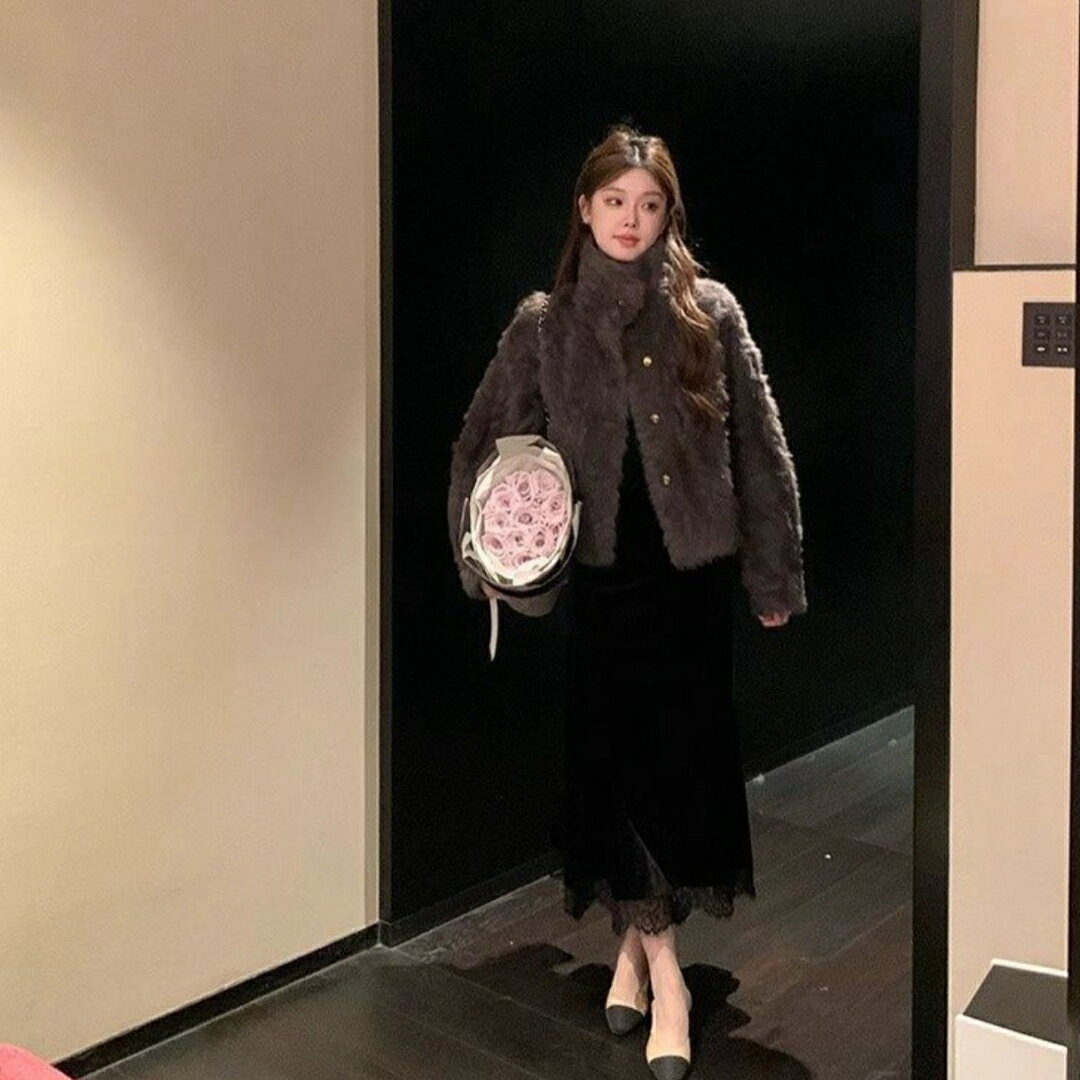 レディース ジャケット フェミニン きれいめ コート 女性 新型 カジュアル ジャケット 韓国系 短い 上着 グレー ブラウン