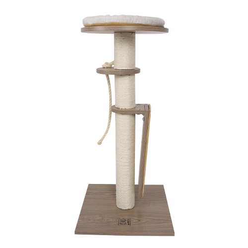 商品説明 くつろぎスペースと爪とぎが付いたシンプルなキャットタワーです。 【サイズ】 本体：高さ79cm 底面：幅40cm、奥行40cm ポール：直径8.7cm 【重　量】5.4kg 【耐荷重】15kg 【素　材】合板、リネン、中綿、サイザ...