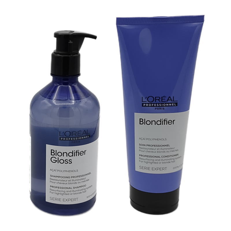 【真なるツヤ・きらめき、1日中持続。】 髪のツヤを構成する反射に着目。 ハイトーンカラーヘアにも、髪本来の輝きを。 ・ブロンディファイアー シャンプー 500ml ・ブロンディファイアー コンディショナー 200ml の2点セット！【真なる...