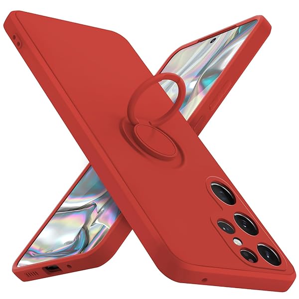 Galaxy S22 ultra ケース リング 耐衝撃 シリコン SCG08 カバー tpu 指紋防止 リング付き車載ホルダー対応 柔軟 軽量 落下防止 スタンド機能 滑り止め 着脱簡単 一体型 カバー 赤Q08005-s22u-02ブラ...