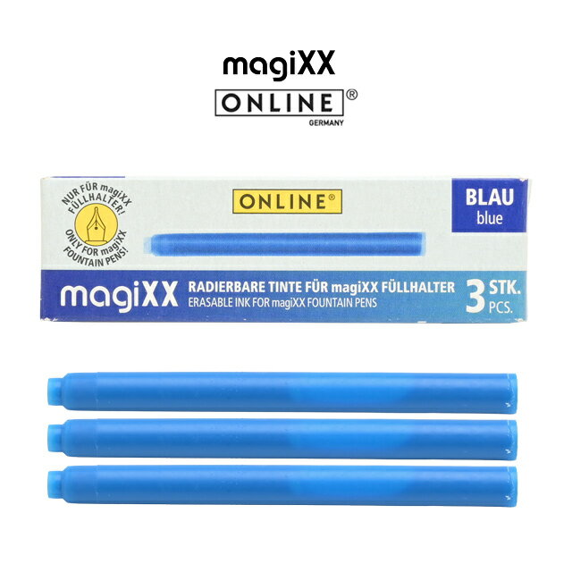 ご確認ください 配送 ・こちらの商品は、4点までであればメール便をご利用いただくことが可能です。 商品名 ONLINE（オンライン） カートリッジインク マジックス専用 ブルー 3本入り 17107 商品説明 ペン後部の消去用ラバーでこする...