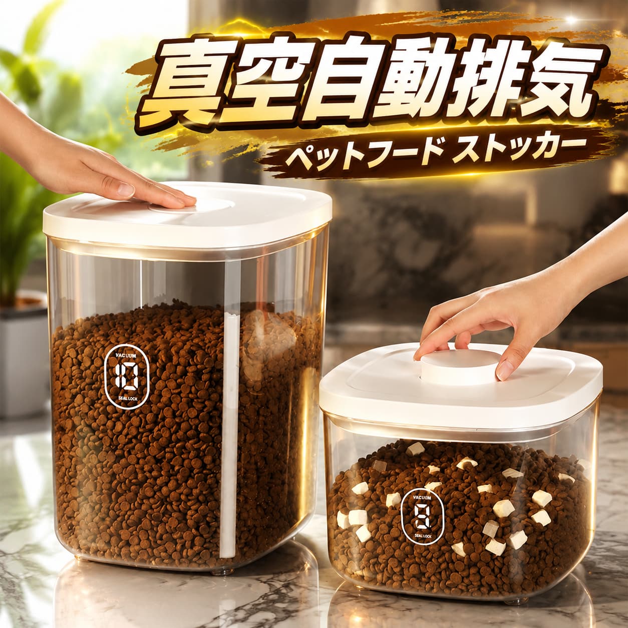 ペットフード ストッカー 真空 自動排気 ペットフード 収納バケツ 犬餌 ワンタッチで制御 ドライフードストッカー ペットフード 保存容器 大容量 密閉 貯蔵タンク 餌収納 湿気防止 フレッシュロック 飼料保管箱