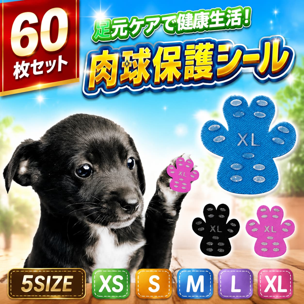 肉球シール 滑り止め シール 犬 フットパッド 肉球ケア 肉球保護 靴下 ステッカー 脱げない ペットシューズ 中型犬 大型犬 小型犬 保護 フローリング 60枚 犬の靴 散歩用 足裏シール