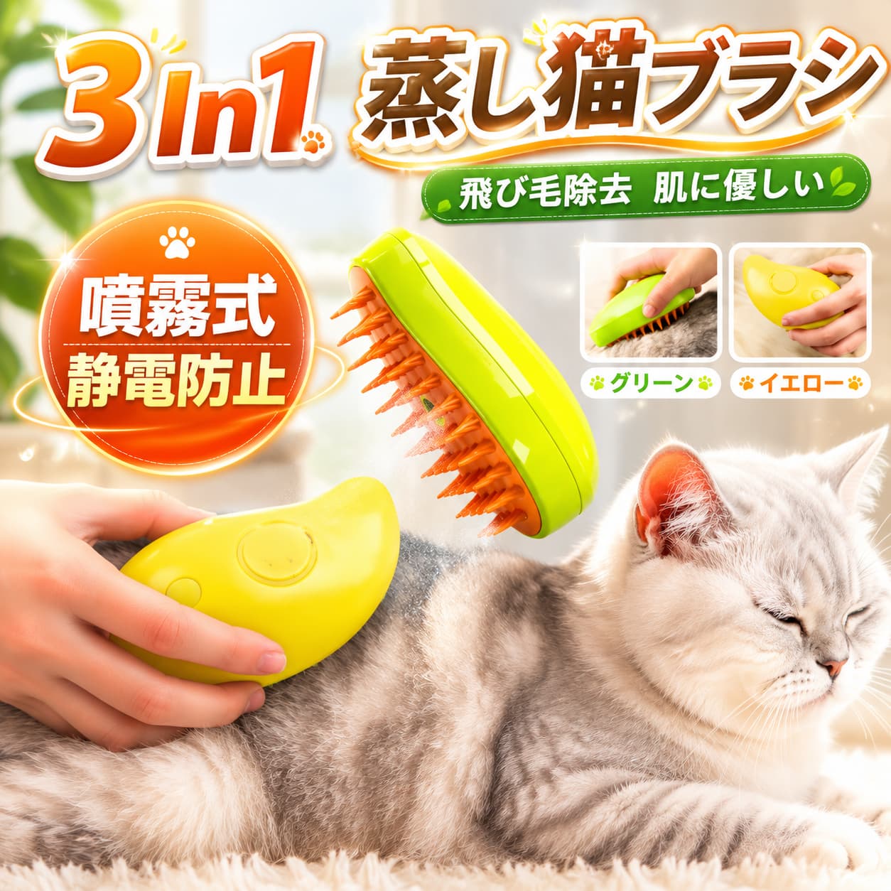ペットブラシ 噴霧 ペットブラシ 蒸し猫ブラシ 猫ブラシ スチーム 液体注入口付き充電式猫スリッカーブラシ もつれや抜け毛を取り除く猫の毛ブラシ ブラシ マッサージ ペットグルーミング長毛 短毛 猫と犬用品