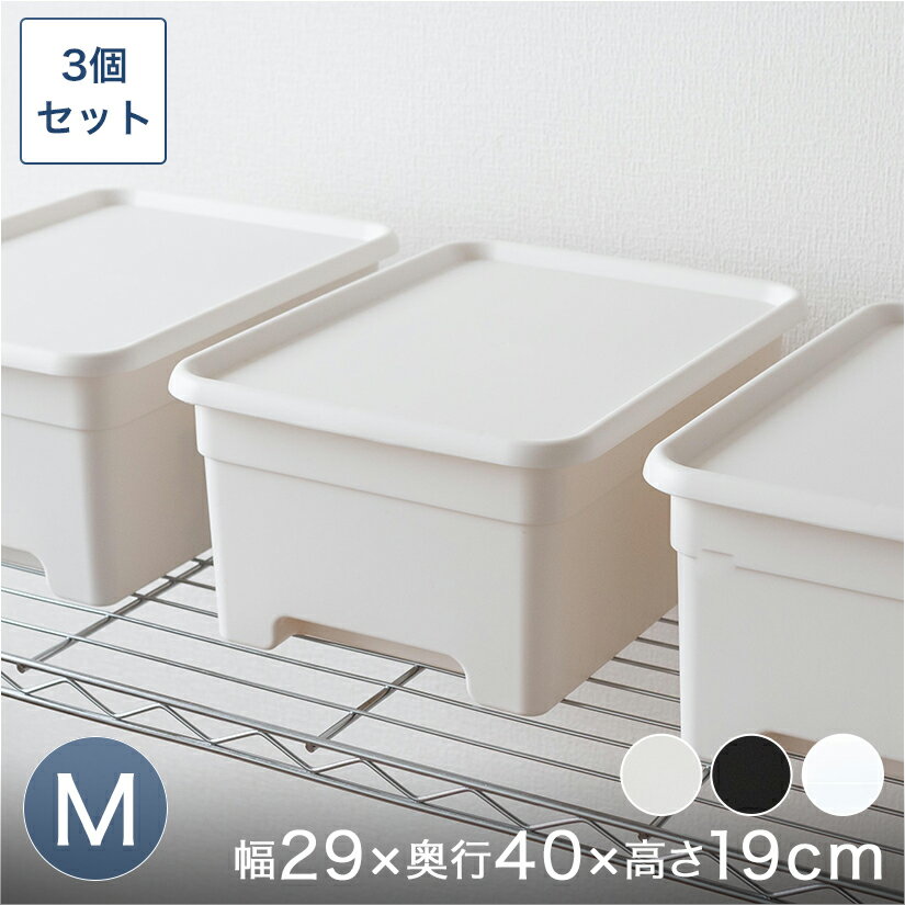 商品仕様 商品名 フタ付きプラスチック収納ボックス（M） 3個セット 外形寸法(約) 外寸：約 幅29×奥行40×高さ19（cm） 外形内寸(約) 内寸：約 幅23.5×奥行31.5×高さ17（cm） 耐荷重 約6kg 重量 約660g 備...