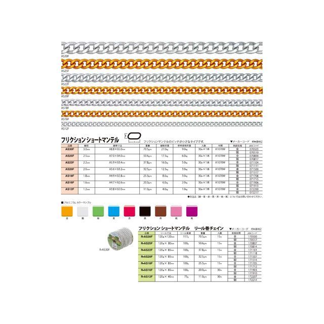 ●メーカー名：ニッサチェイン / nissa chain●商品名：金 アルミ Fマンテル 15m巻●メーカー品番：R-AS20F●JANコード：4968462171507商品の保証は、メーカー保証書の内容に準じます。仕様■リール寸法：120...