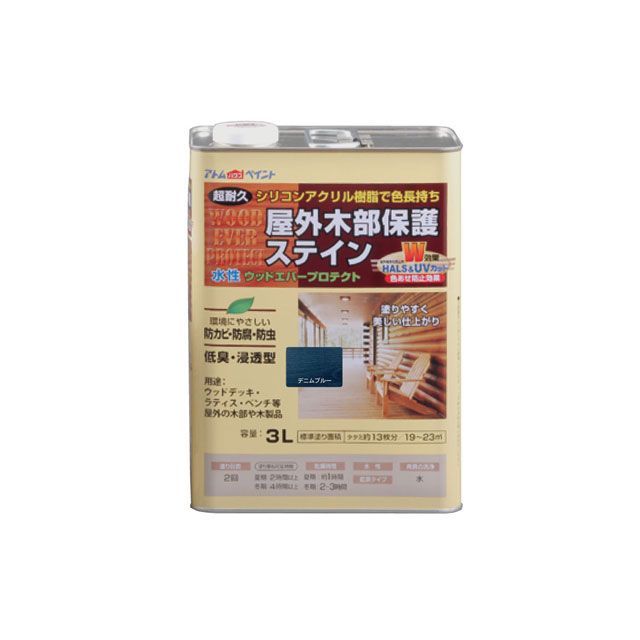 ●メーカー名：アトムハウスペイント / ATOM HOUSE PAINT●商品名：水性ウッドエバープロテクト3Lデニムブルー●JANコード：4971544089546商品の保証は、メーカー保証書の内容に準じます。カラーデニムブルー備考■シリ...
