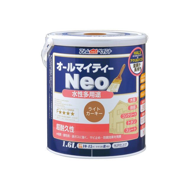 ●メーカー名：アトムハウスペイント / ATOM HOUSE PAINT●商品名：水性オールマイティーネオ1.6Lライトカーキー●JANコード：4971544188461商品の保証は、メーカー保証書の内容に準じます。カラーライトカーキー備考...