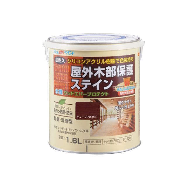 ●メーカー名：アトムハウスペイント / ATOM HOUSE PAINT●商品名：水性ウッドエバープロテクト1.6Lディープマホガニー●JANコード：4971544089232商品の保証は、メーカー保証書の内容に準じます。カラーディープマホ...