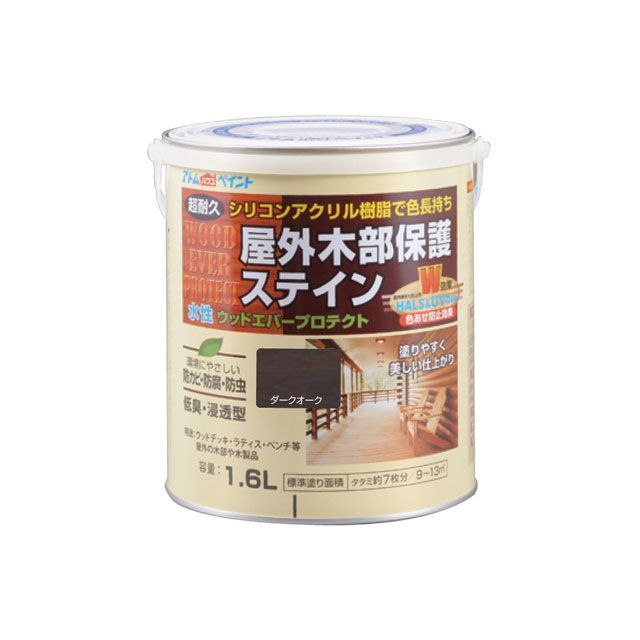 ●メーカー名：アトムハウスペイント / ATOM HOUSE PAINT●商品名：水性ウッドエバープロテクト1.6Lダークオーク●JANコード：4971544089263商品の保証は、メーカー保証書の内容に準じます。カラーダークオーク備考■...