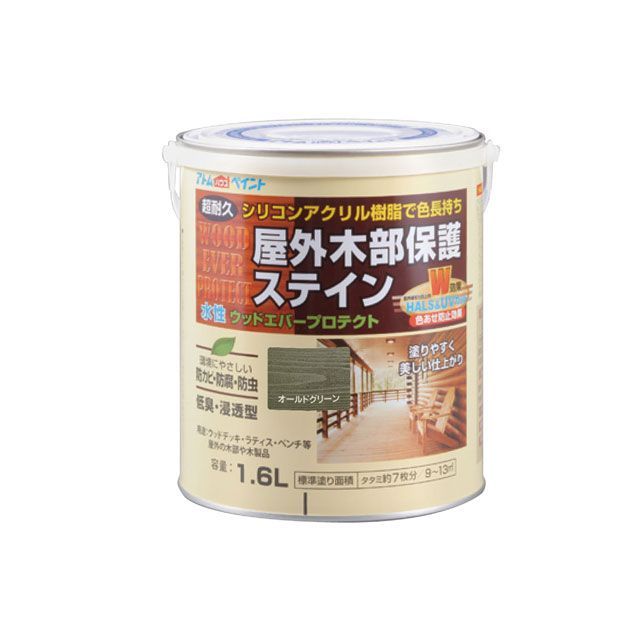 ●メーカー名：アトムハウスペイント / ATOM HOUSE PAINT●商品名：水性ウッドエバープロテクト1.6Lオールドグリーン●JANコード：4971544089324商品の保証は、メーカー保証書の内容に準じます。カラーオールドグリー...