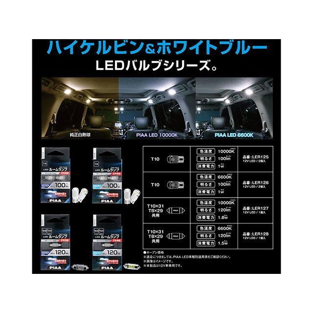 ●メーカー名：ピア / PIAA●商品名：ルームランプ（ウェルカムブルー機能なし）LEDバルブ T10×31/T8×29 6600K 120LM●メーカー品番：LER128●JANコード：4960311058397商品の保証は、メーカー保証...