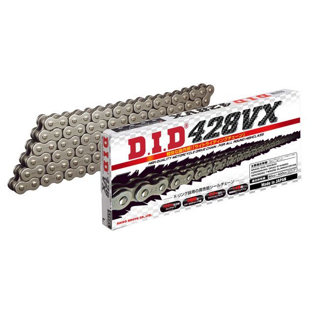 ●メーカー名：ディーアイディー / DID●商品名：ストリートチェーン 428VX 軽圧入クリップジョイントタイプ●カラー スチールカラー リンク数 134L●JANコード：4525516355322商品の保証は、メーカー保証書の内容に準じ...
