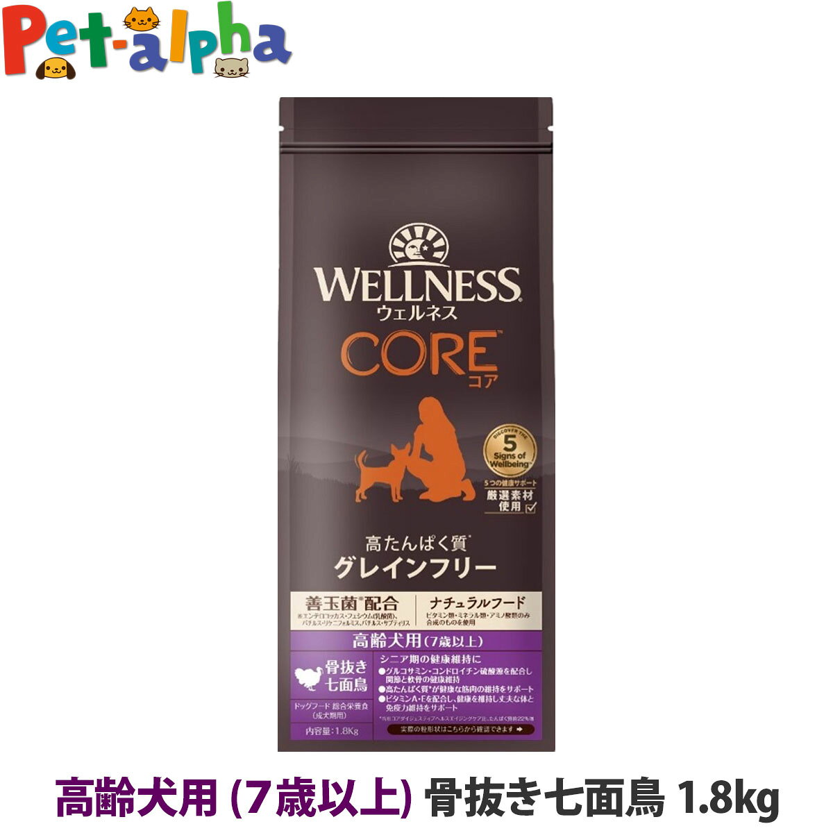 ウェルネス コア 高たんぱく質・穀物不使用の解説 犬猫の祖先は肉食であるという栄養学的哲学をもとに厳選した原材料を使用した、高たんぱく質・穀物不使用の製品です。 生肉・生魚などの動物性たんぱく質源を主原料とし、乳酸菌（プロバイオティクス）と...